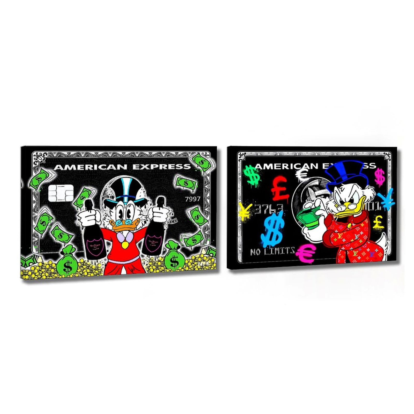 2 Panel Graffiti Monopolys Scrooge McDuck Millionaire Money American Express Artworks Canvas ...
