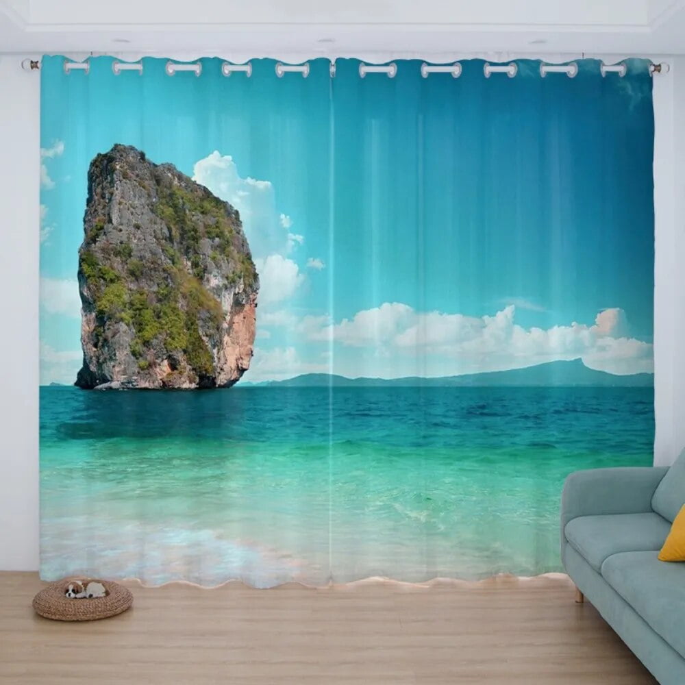 2 Panel Green Tree Curtain Modern Style Natural Scenery Curtain for ...