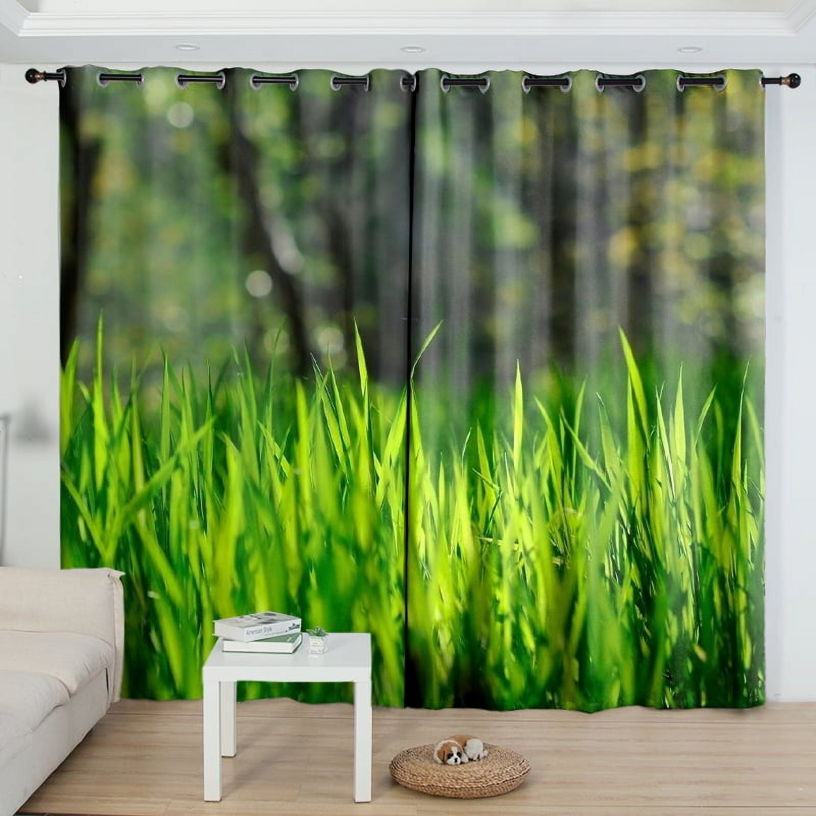 2 Panel Green Tree Curtain Modern Style Natural Scenery Curtain for ...