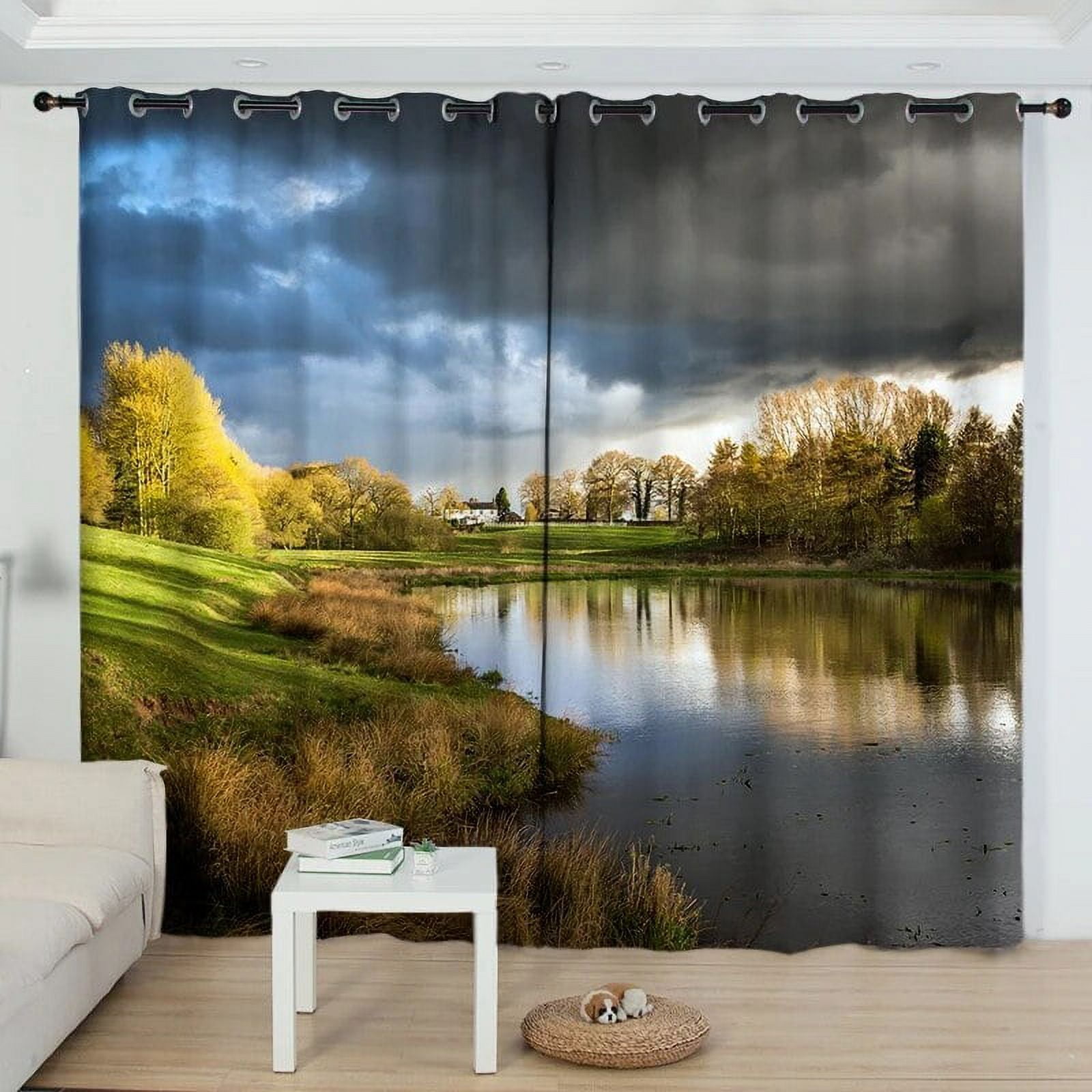 2 Panel Green Tree Curtain Modern Style Natural Scenery Curtain for ...