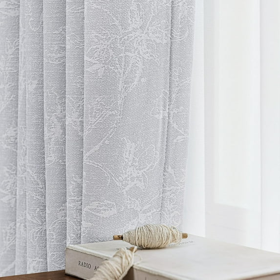 2-Panel Grey Floral Jacquard Blackout Curtains, 84 Inches Long ...