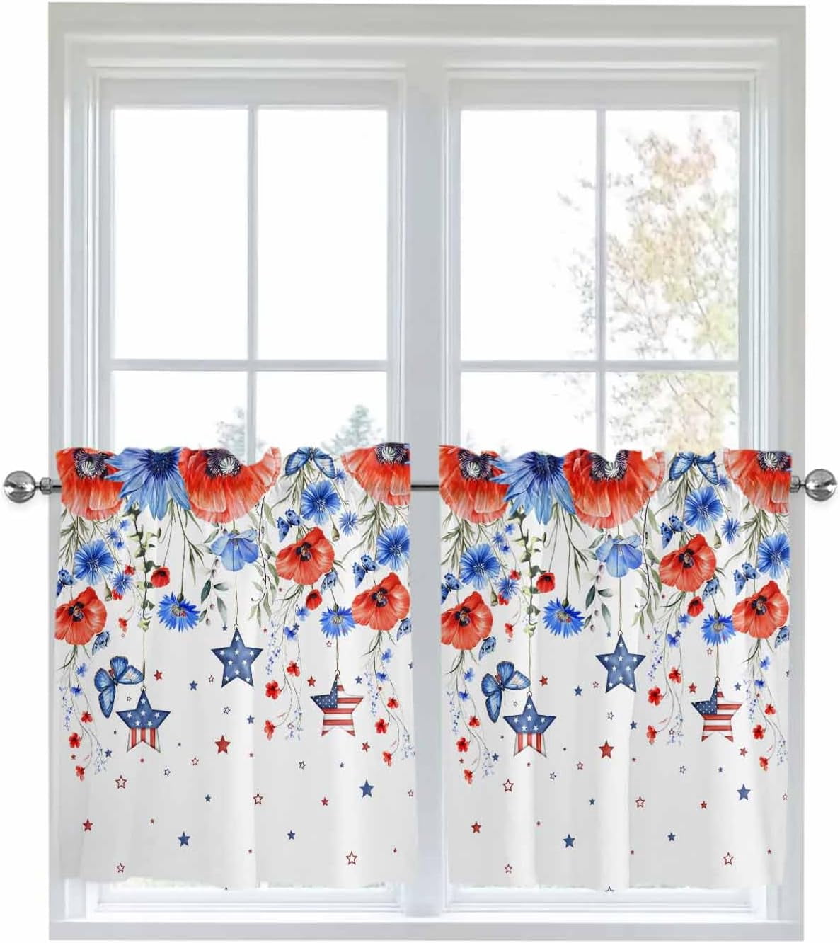 2 Panel Kitchen Curtains for Small Windows, 4th of July Bathroom Tier ...