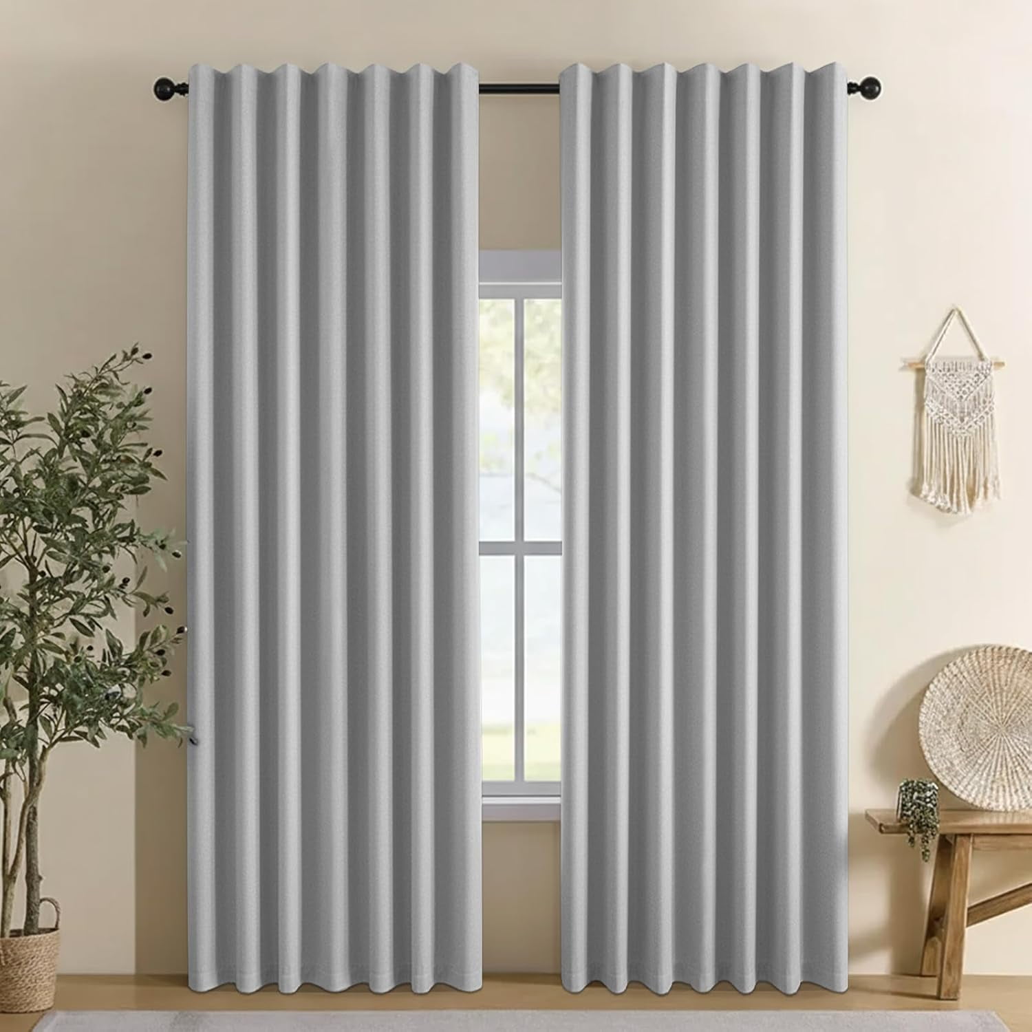 2-Panel Linen Blackout Curtains, 84 Inches Long, 100% Room Darkening ...