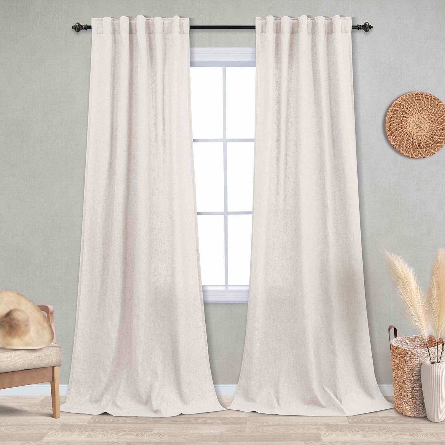2-Panel Linen Sheer Curtain Set - 42x96 Inches (8 FT), Off White/Ivory ...