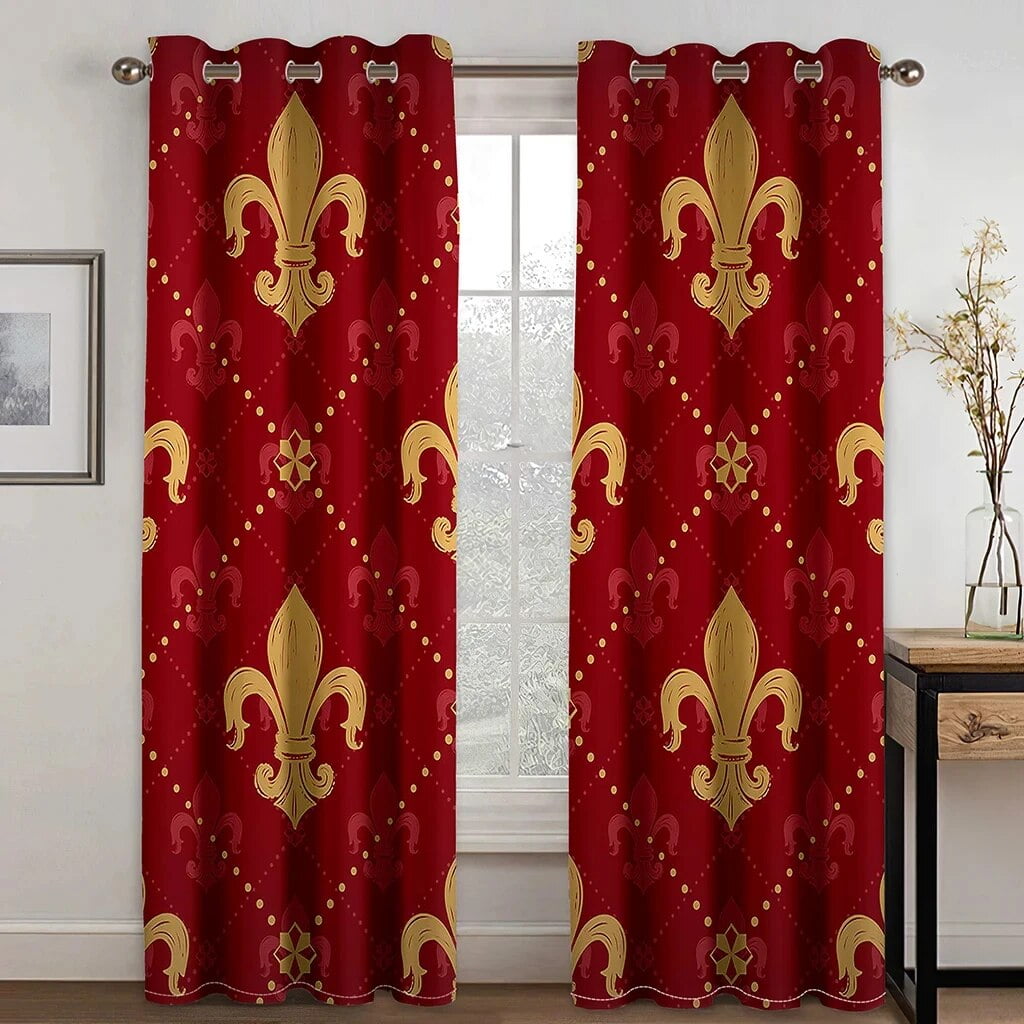 2 Panel Luxurious Golden Curtains Abstract Geometric Curtains for ...