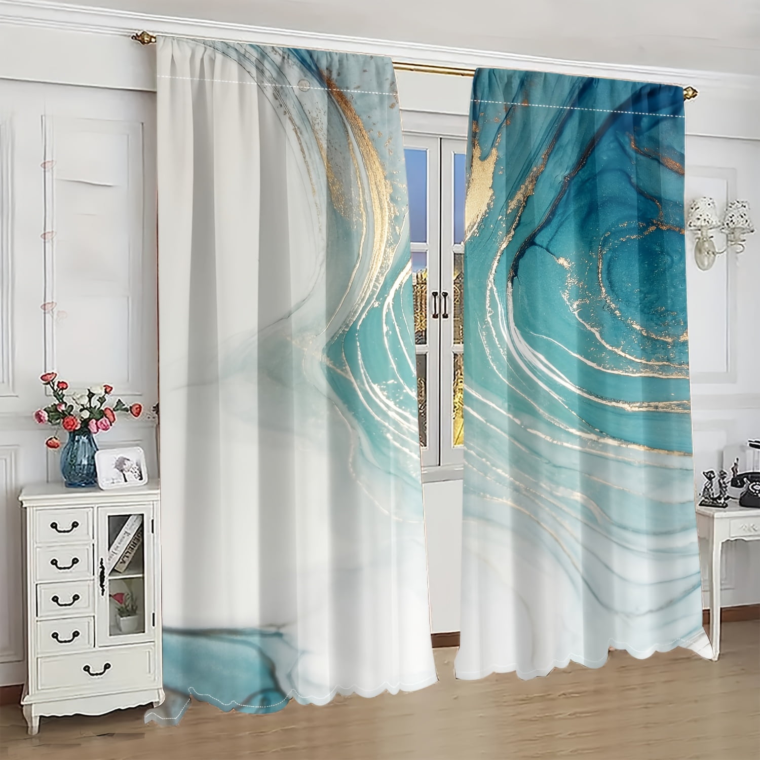 2 Panel Marble Textured Curtains Luxury Curtains for Bedroom Living ...