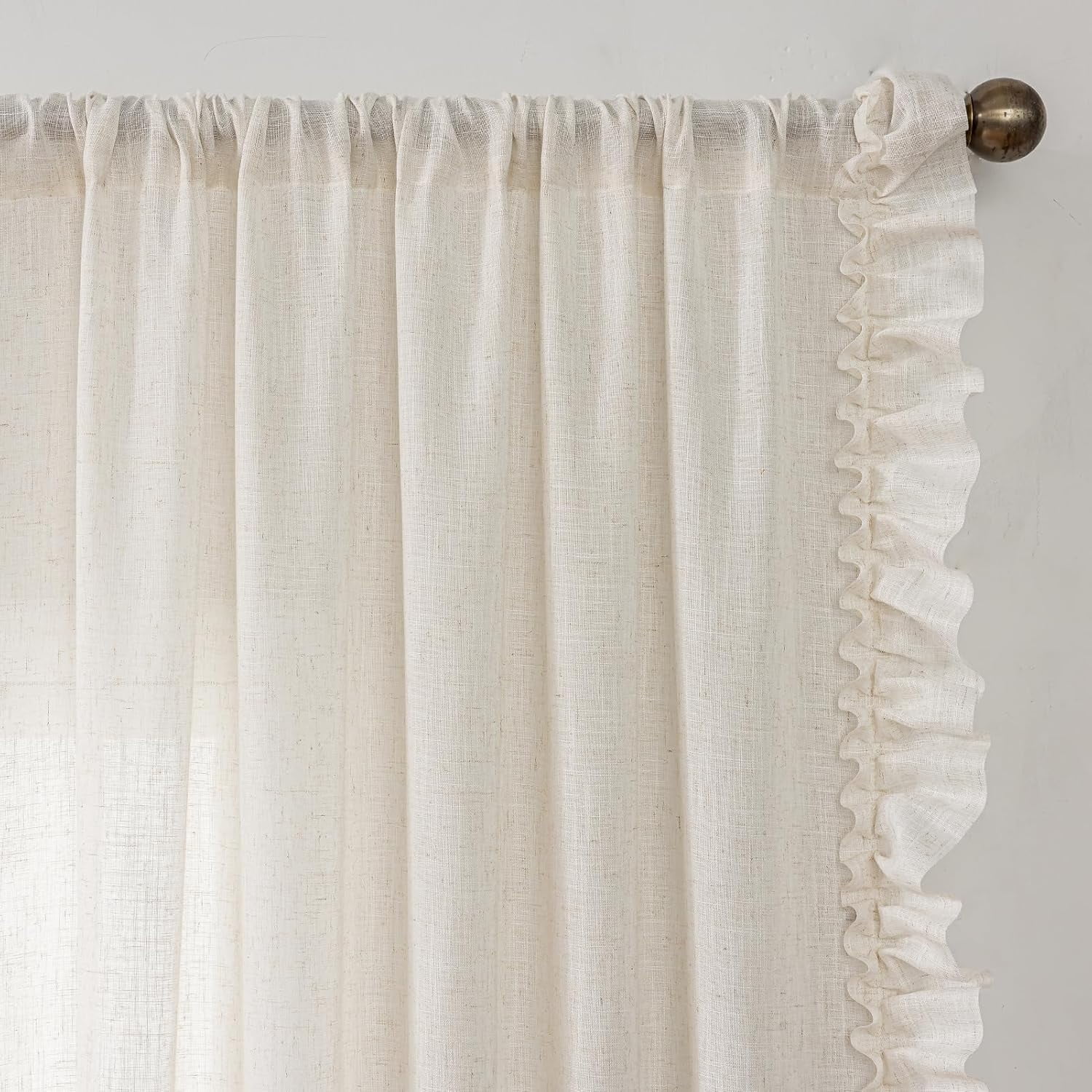 2-Panel Natural Linen Ruffle Curtains, 72 Inches Long, 58x72 Inches ...