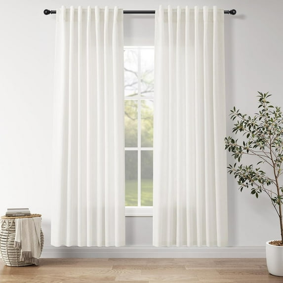 2-Panel Neutral Light Filtering Linen Curtains, 80 Inches Long, Semi ...