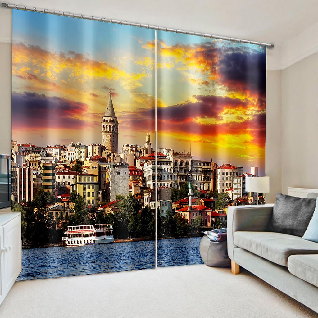 2 Panel New York City Night View Curtains for Bedroom Living Room Floor ...