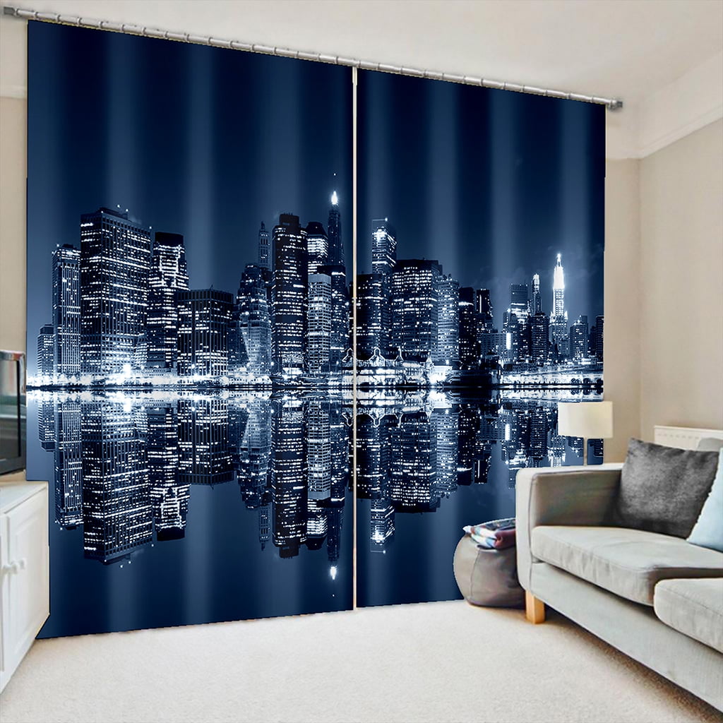 2 Panel New York City Night View Curtains for Bedroom Living Room Floor ...