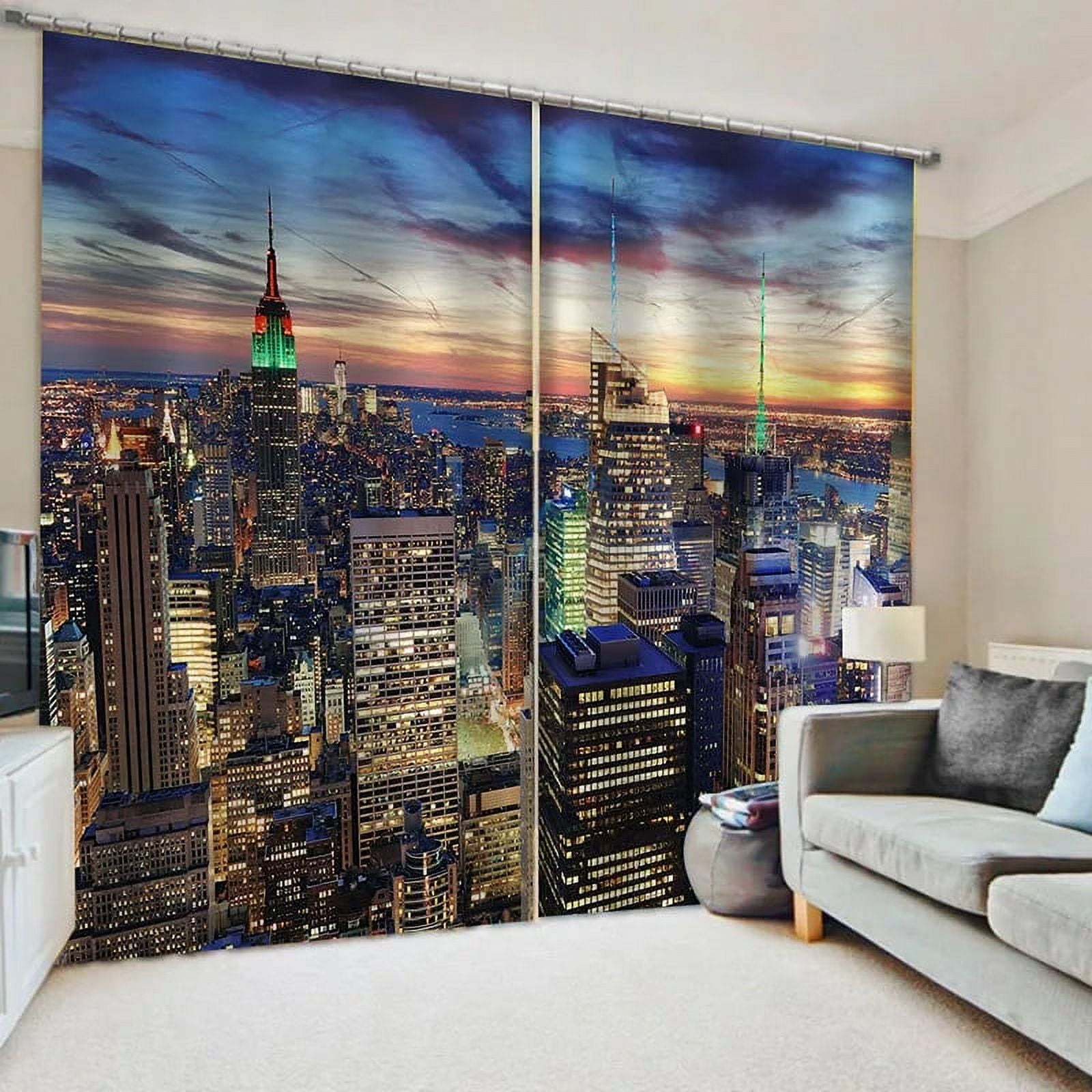 2 Panel New York City Night View Curtains for Bedroom Living Room Floor ...