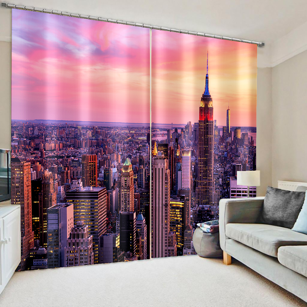 2 Panel New York City Night View Curtains for Bedroom Living Room Floor ...