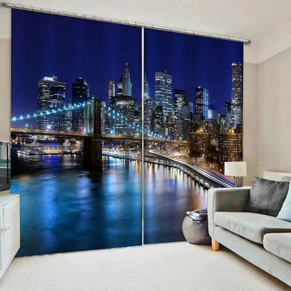 2 Panel New York City Night View Curtains for Bedroom Living Room Floor ...
