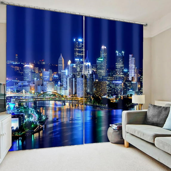 2 Panel New York City Night View Curtains for Bedroom Living Room Floor ...