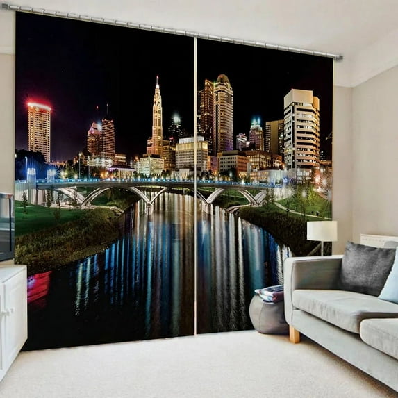 2 Panel New York City Night View Curtains for Bedroom Living Room Floor ...