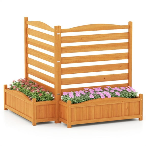 2-Panel No-Dig Fir Wood Privacy Fence with Planter Boxes, AC Unit/Trash ...