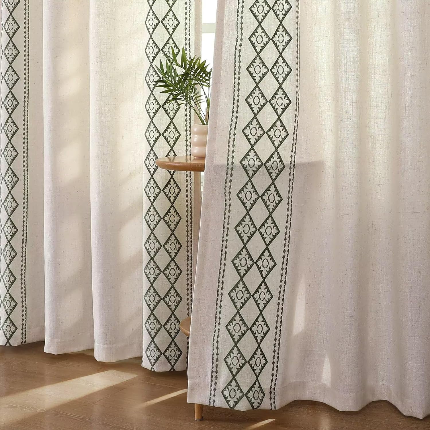 2-Panel Olive Green Embroidered Curtains, 96 Inches Long, Victoria ...