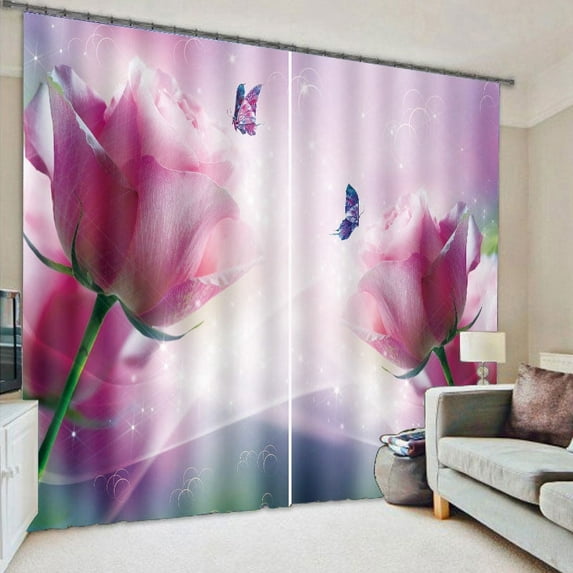 2 Panel Purple Blue Flower Print Curtain for Bedroom Living Room Floor ...