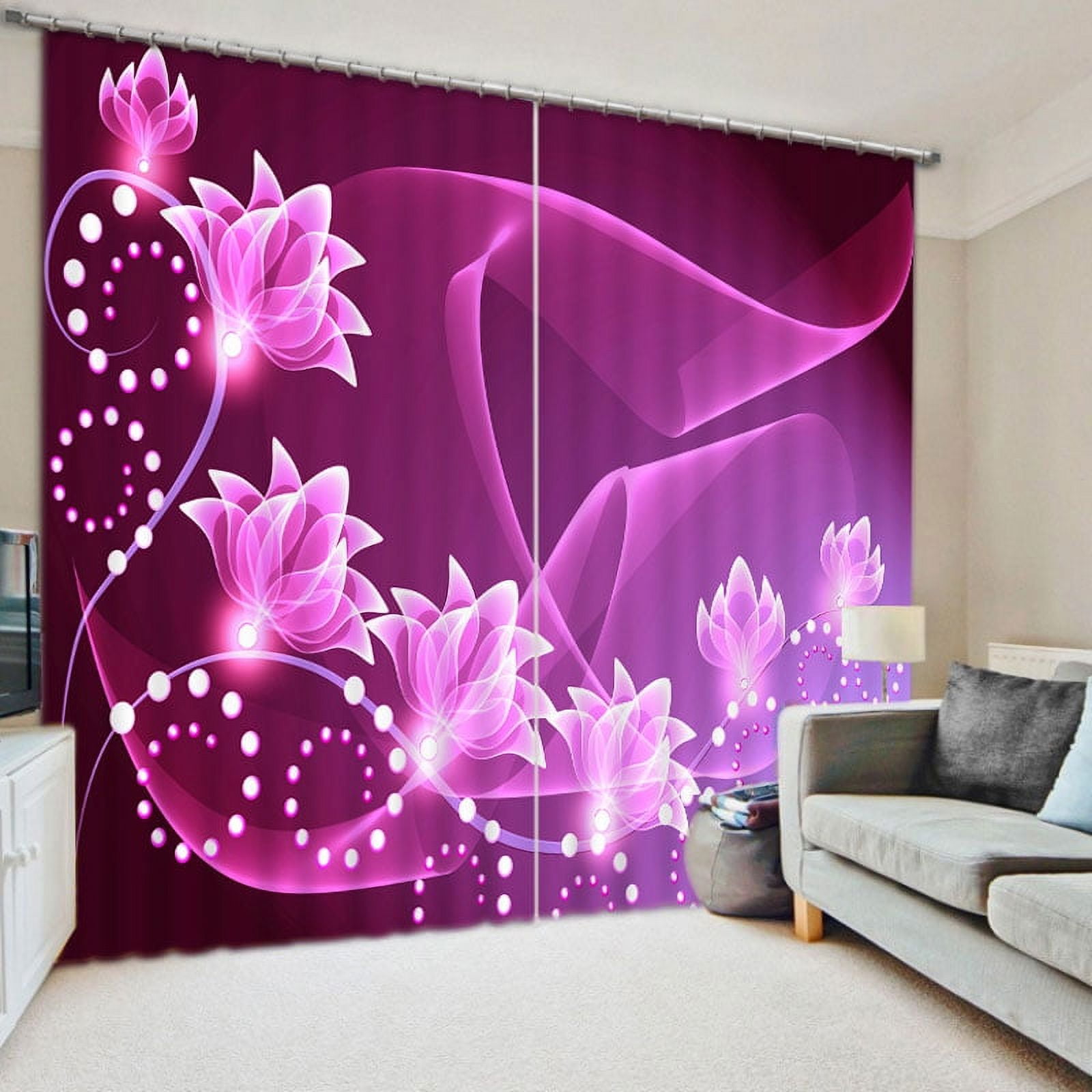2 Panel Purple Blue Flower Print Curtain for Bedroom Living Room Floor ...