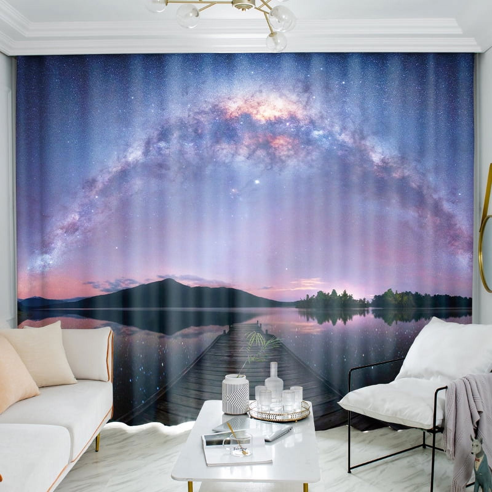 2 Panel Semi-blackout Curtains Scenic Starry Bedroom Rooms rated with ...