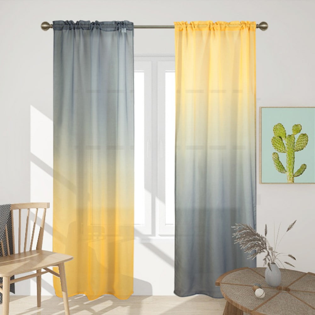 2 Panel Sheer Curtains Color Gradation Curtain,Semi Transparent Linen ...