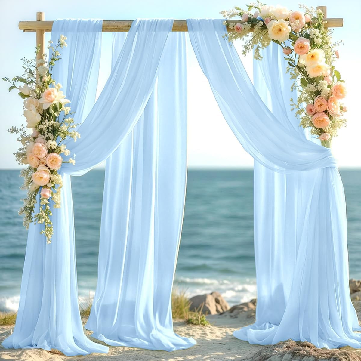 2 Panel Sky Blue Wedding Arch Draping Fabric 29" x 6.5 Yards Sheer ...