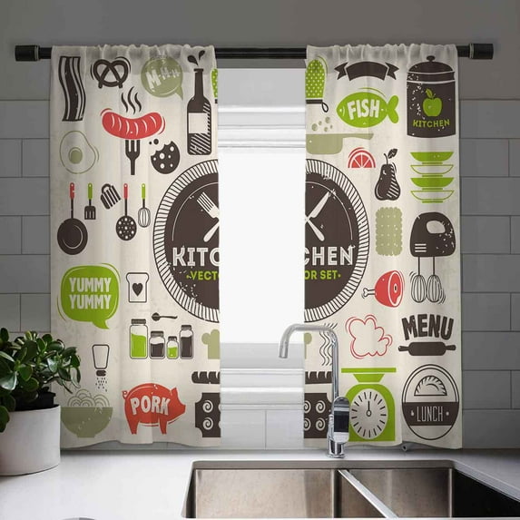 2 Panel Spoon Fork Kitchen Utensils Printed Curtains Kitchen Curtains ...