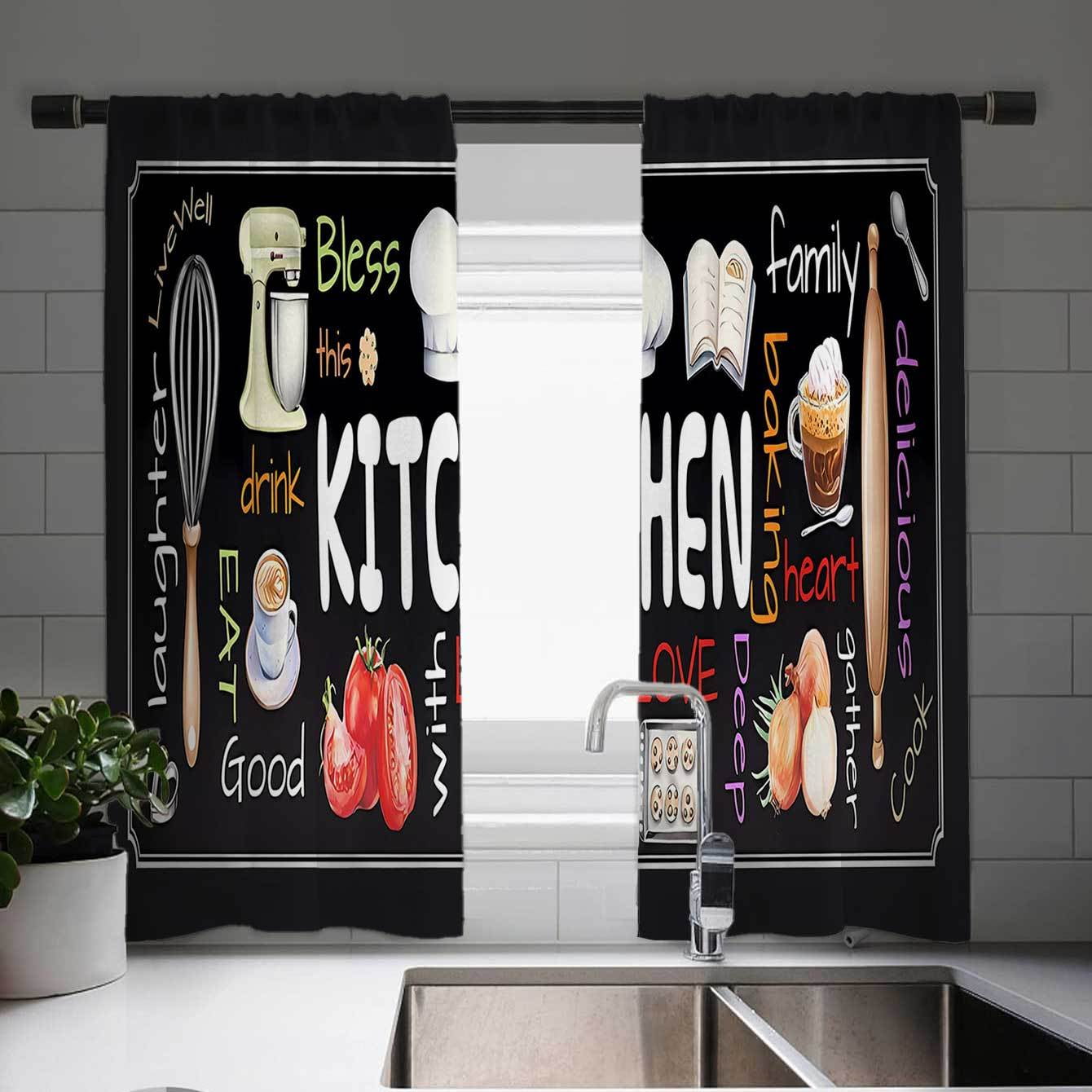2 Panel Spoon Fork Kitchen Utensils Printed Curtains Kitchen Curtains ...
