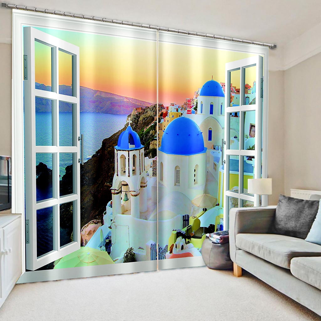 2 Panel Window Door Curtain Window View Printed Curtain for Bedroom ...