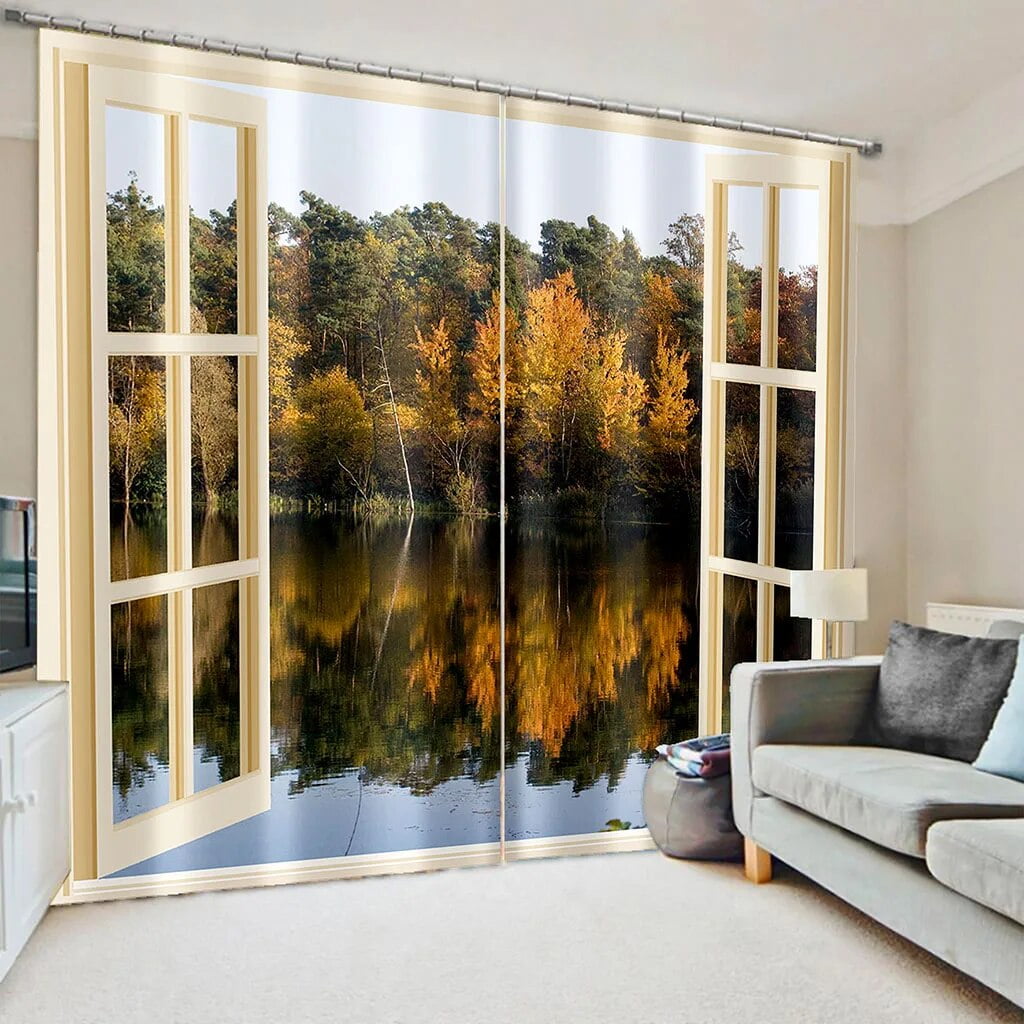 2 Panel Window Door Curtain Window View Printed Curtain for Bedroom ...