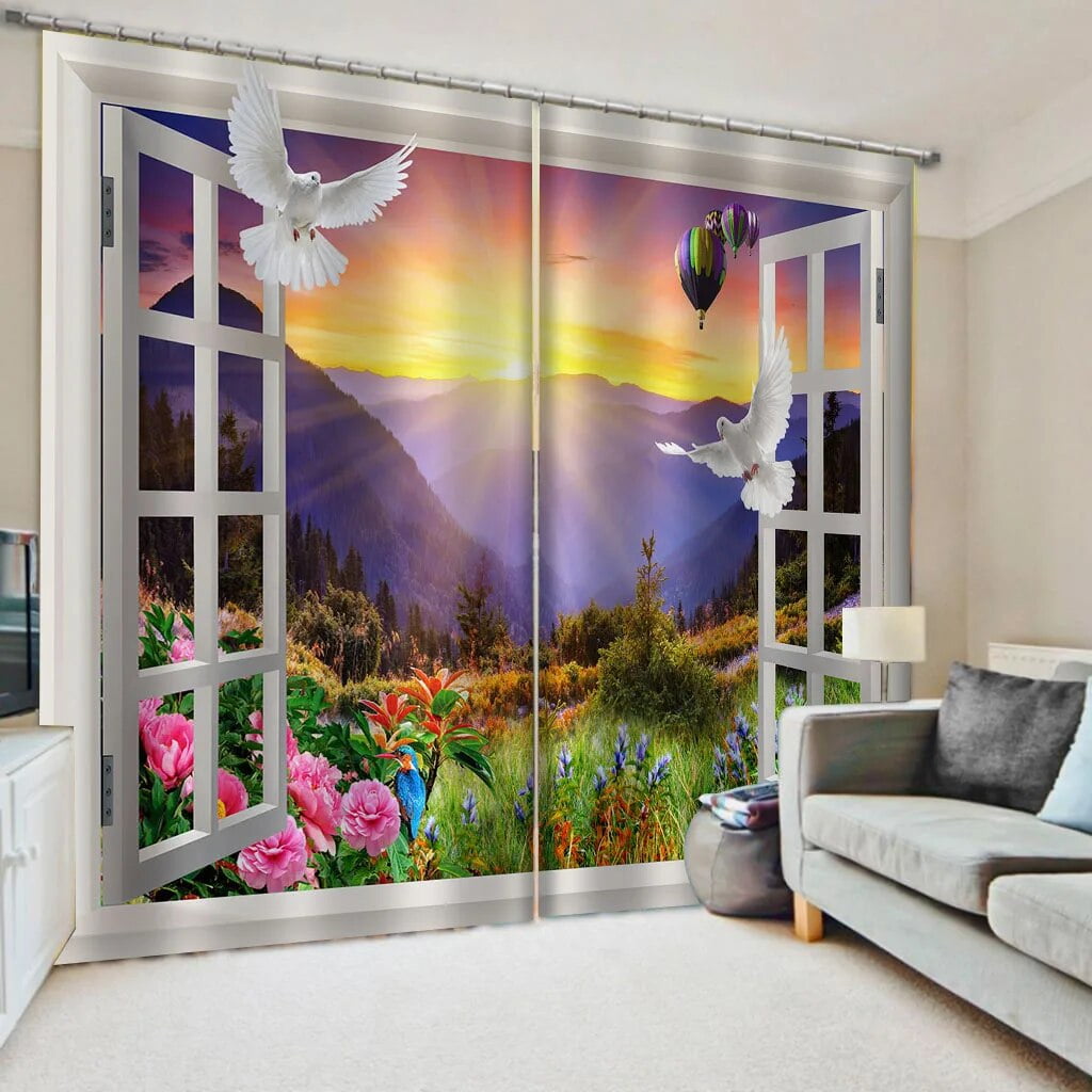2 Panel Window Door Curtain Window View Printed Curtain for Bedroom ...
