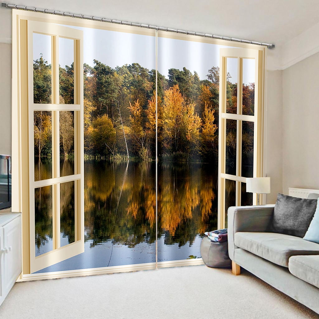 2 Panel Window Door Curtain Window View Printed Curtain for Bedroom ...