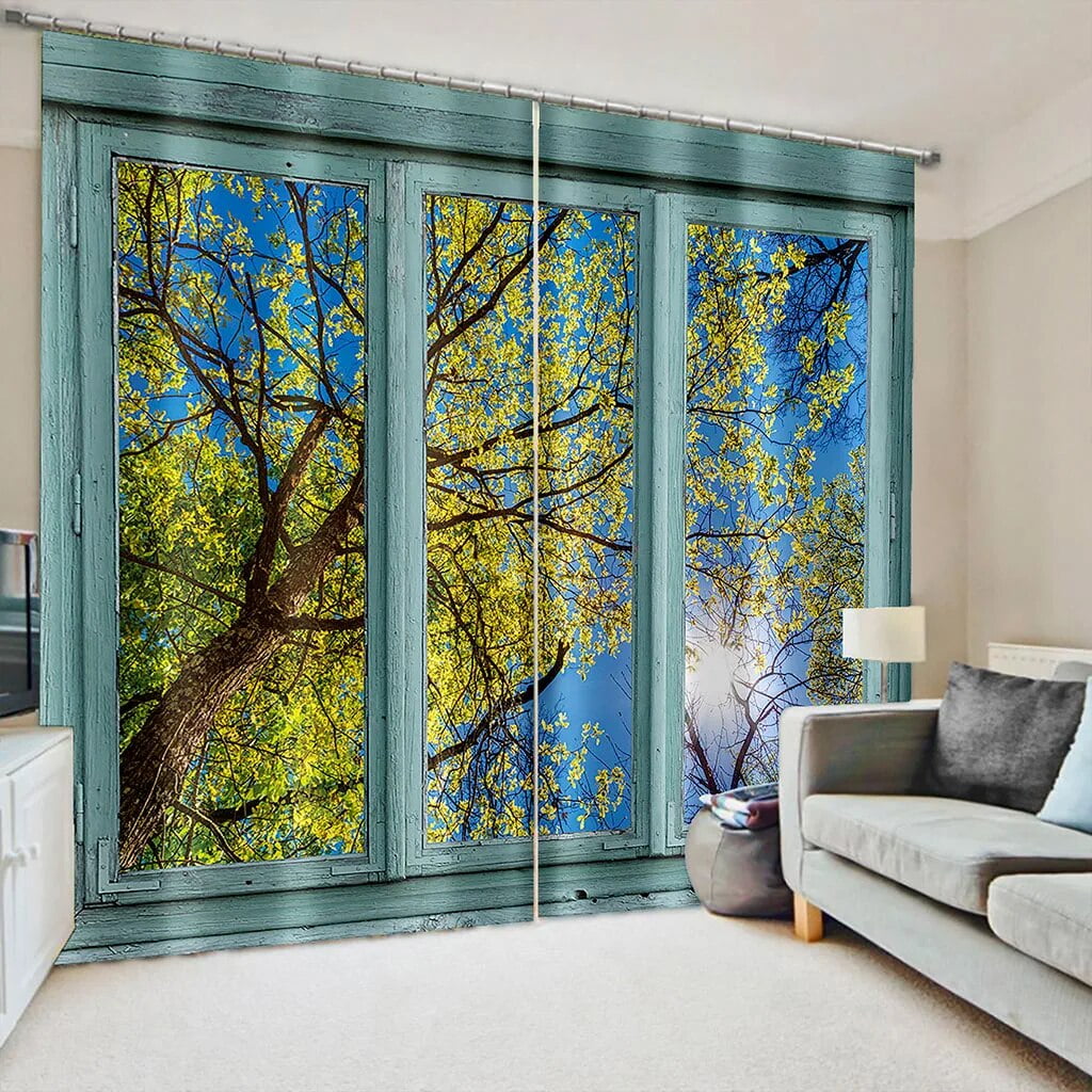 2 Panel Window Door Curtain Window View Printed Curtain for Bedroom ...