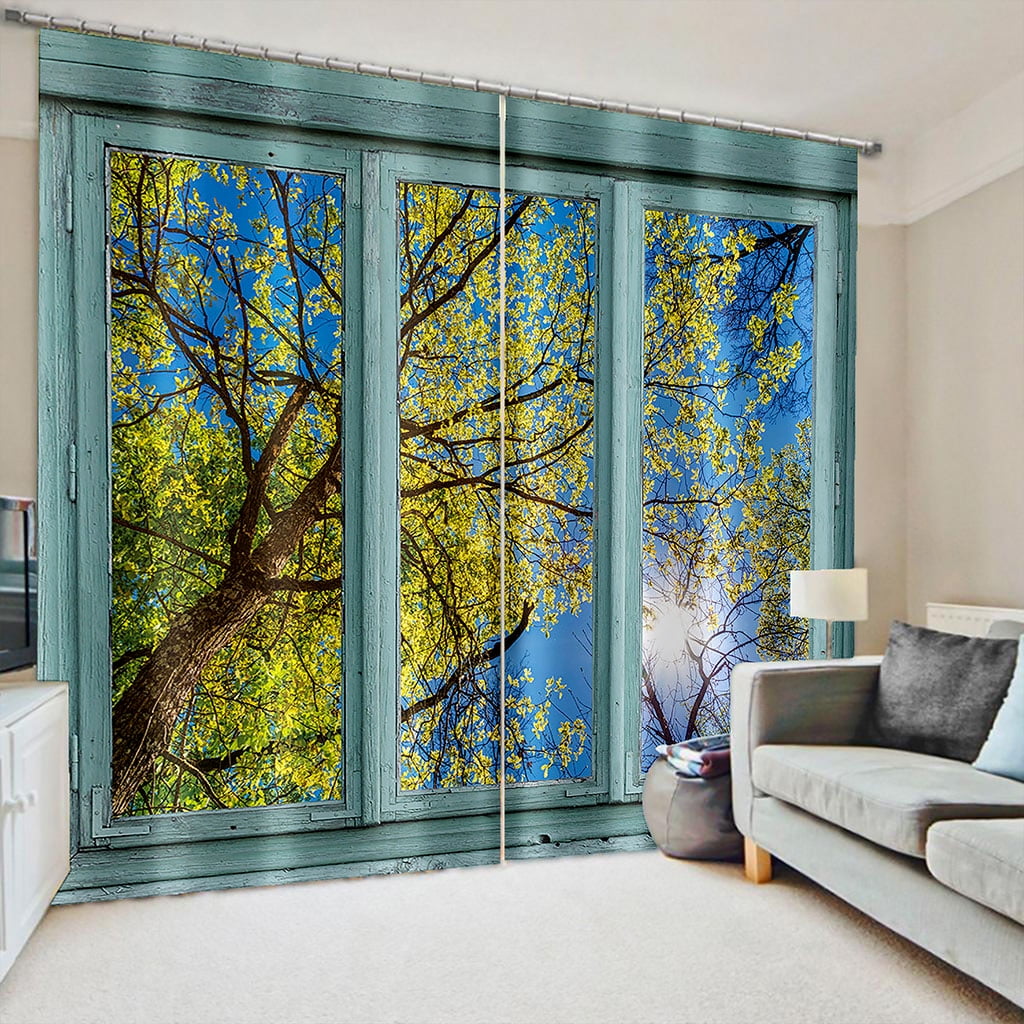 2 Panel Window Door Curtain Window View Printed Curtain for Bedroom ...
