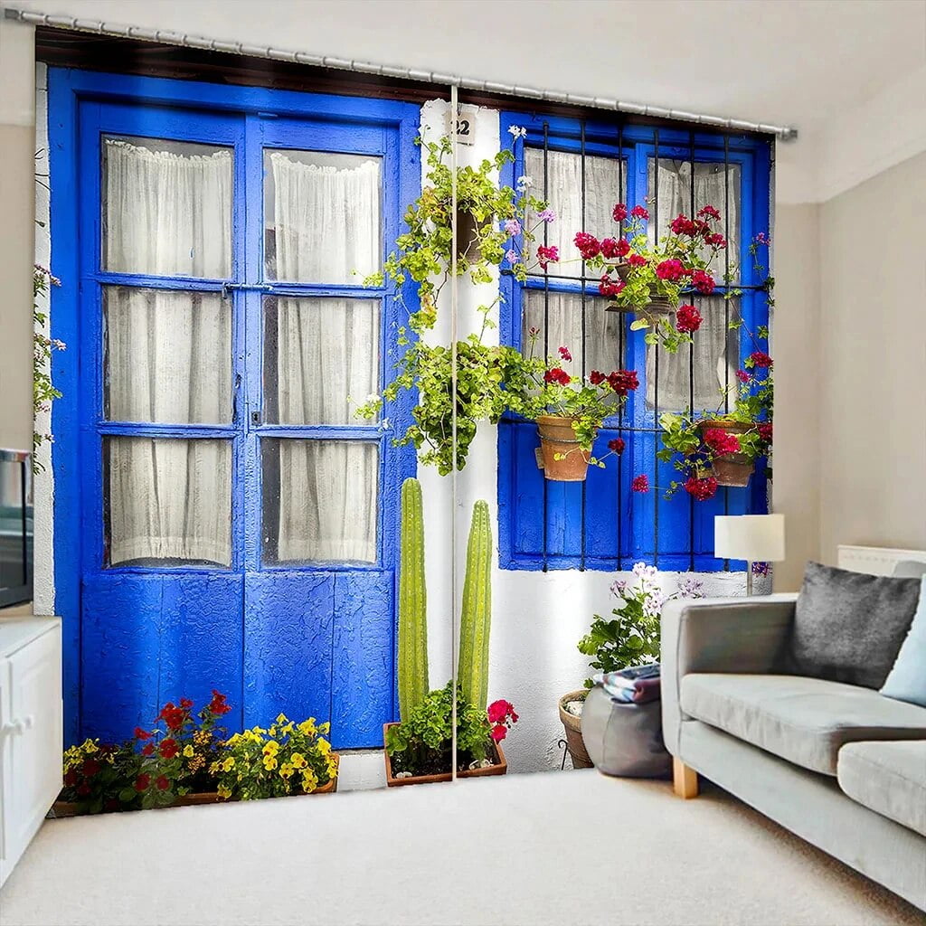 2 Panel Window Door Curtain Window View Printed Curtain for Bedroom ...