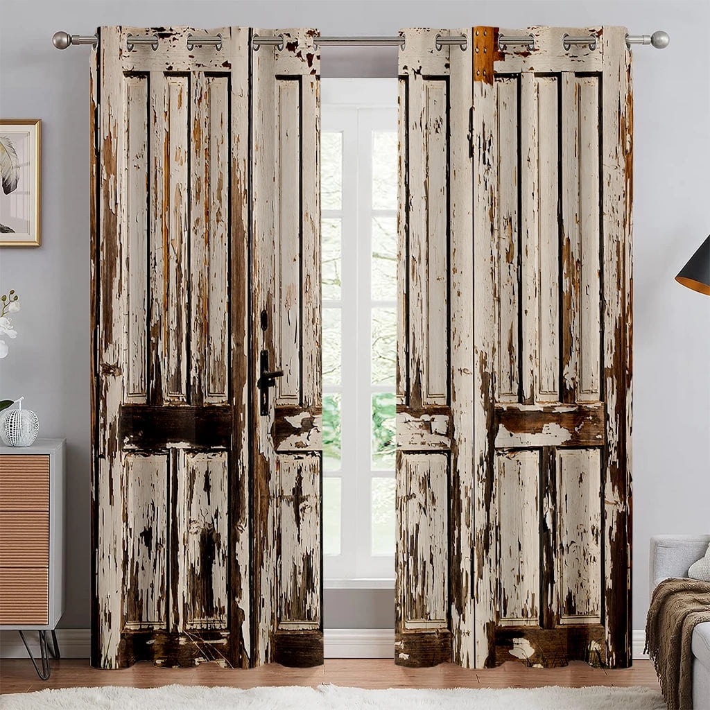 2 Panel wooden door printed curtains for bedroom living room floor-to ...