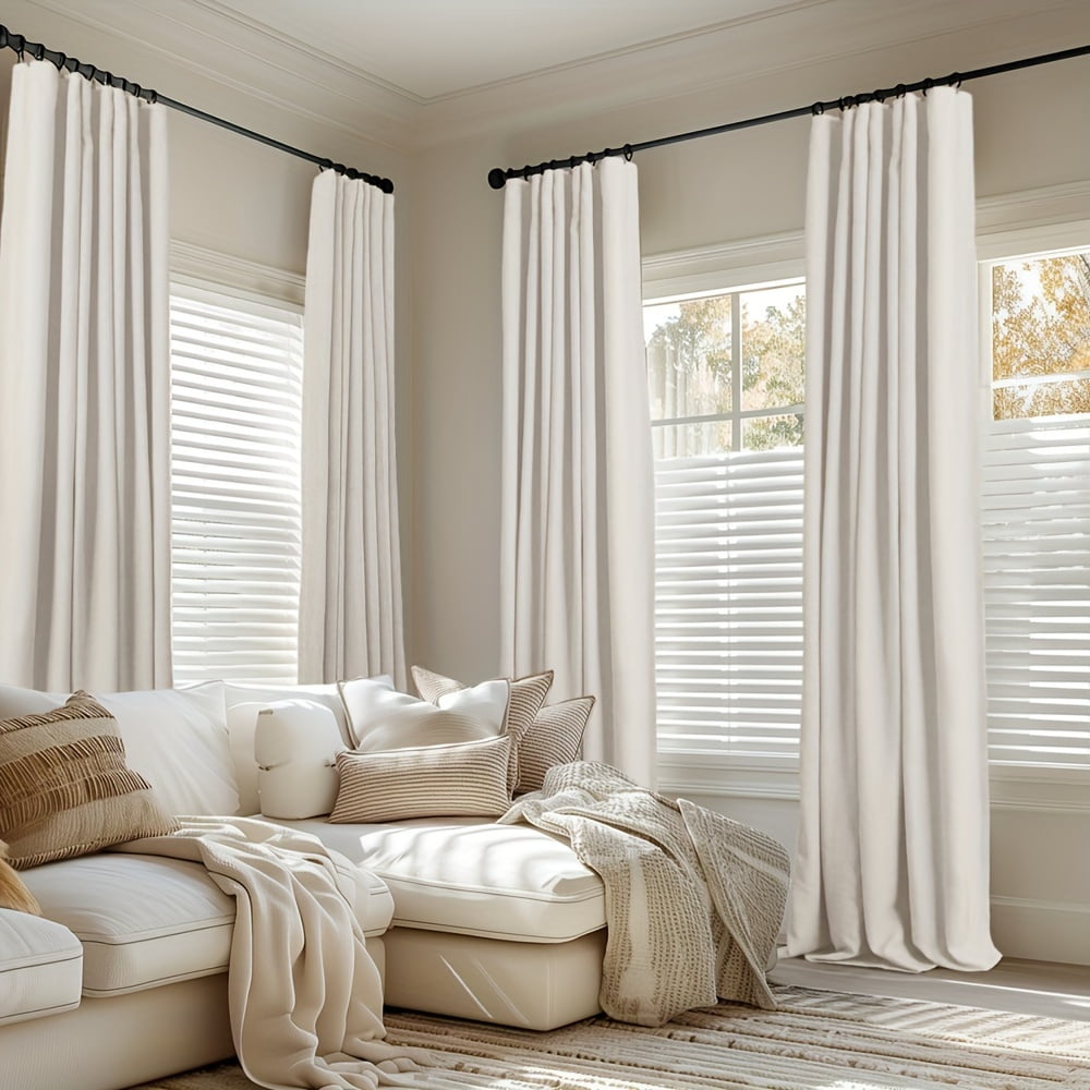 2 Panels 100% Blackout Linen Textured Curtains - Complete Darkness ...