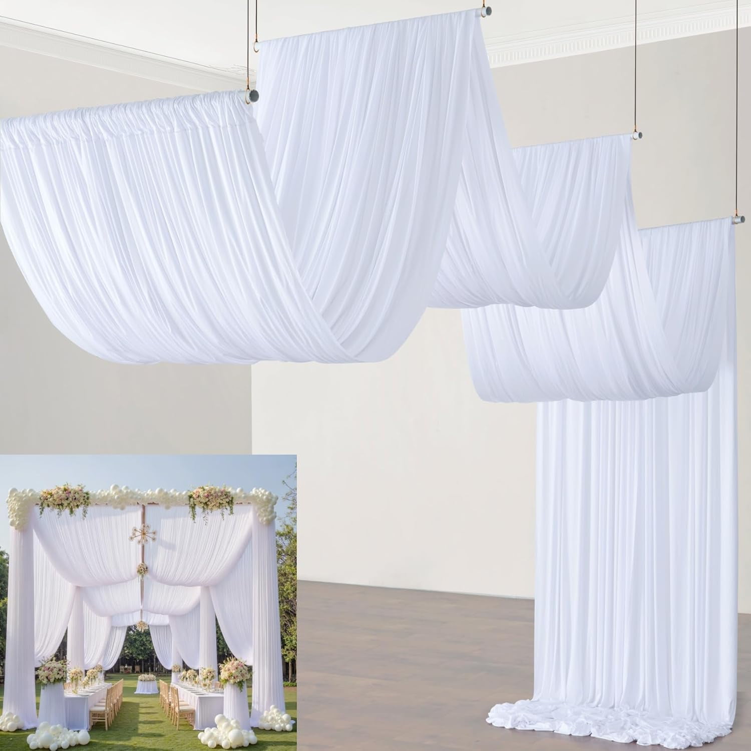 2 Panels 10ft X 40ft White Backdrop Ceiling Drapes, Wrinkle Free Tent ...
