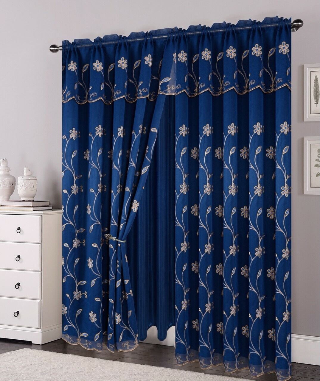 2 Panels 2-Layer Voile Sheer Embroidered Rod Pocket Window Curtain ...