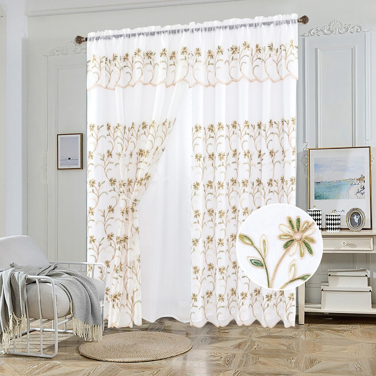2 Panels 2 Layers Voile Sheer Rod Pocket Window Curtain Panel and ...