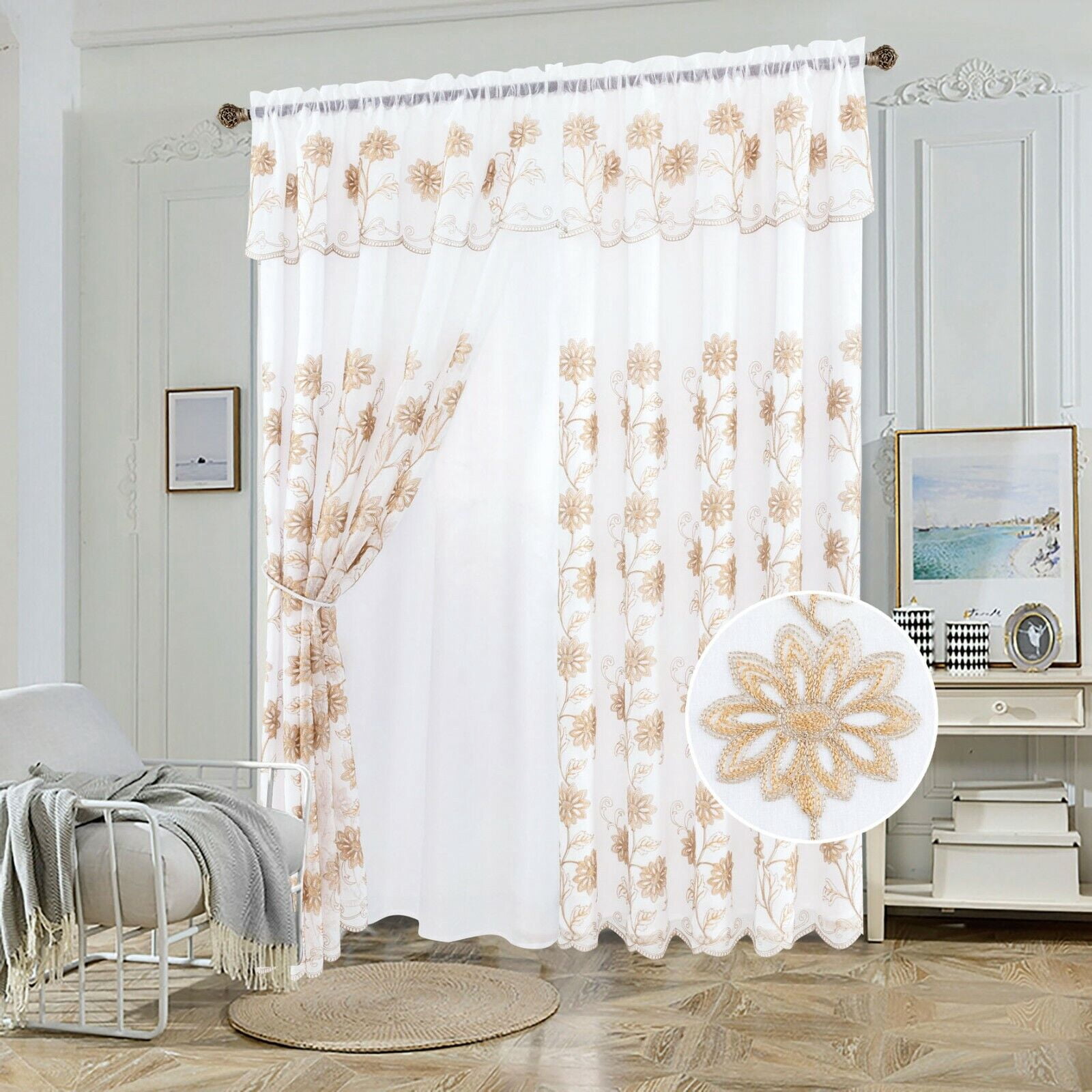 2 Panels 2 Layers Voile Sheer Rod Pocket Window Curtain Panel and ...