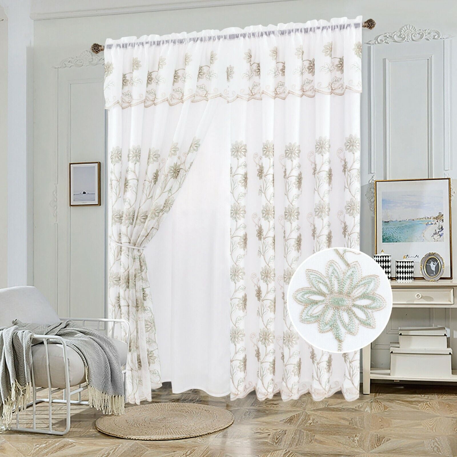 2 Panels 2 Layers Voile Sheer Rod Pocket Window Curtain Panel and ...
