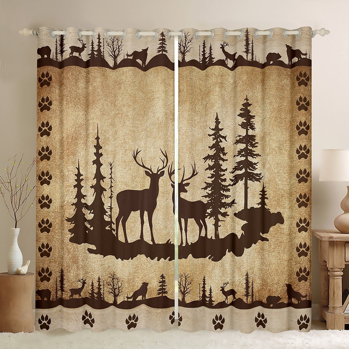 2 Panels,(38Wx45L) Deer Curtains,Rustic Cabin Darkening Curtains ...