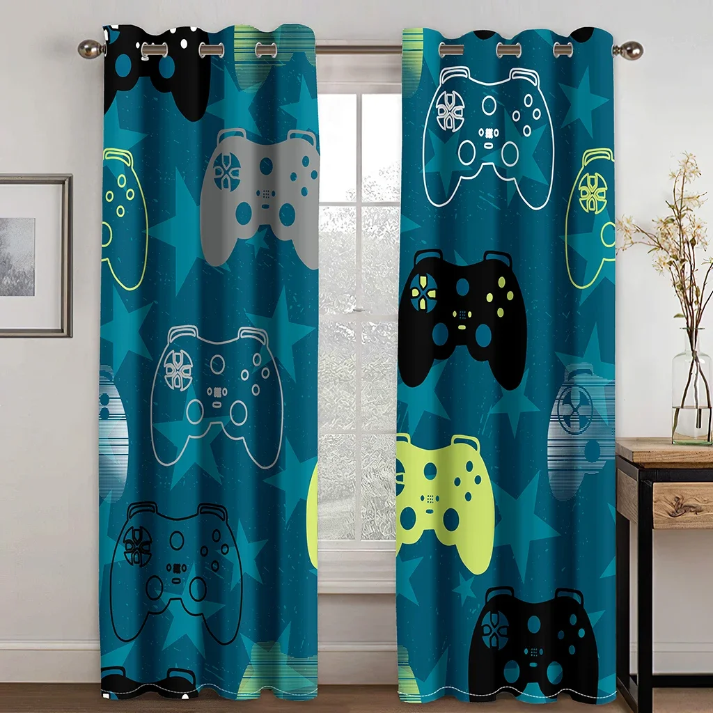 2 Panels 3D Lightening Game Cool Gamepad Switch Boy Window Curtains ...