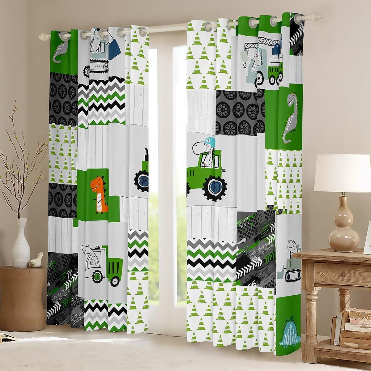 (2 Panels, 42 X 63 Inch) Construction Darkening Drapes Equipment Trucks ...