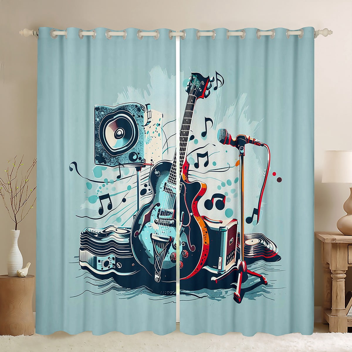 2 Panels,42"X63" Music Darkening Curtains,Chic Guitar Audio Curtains ...