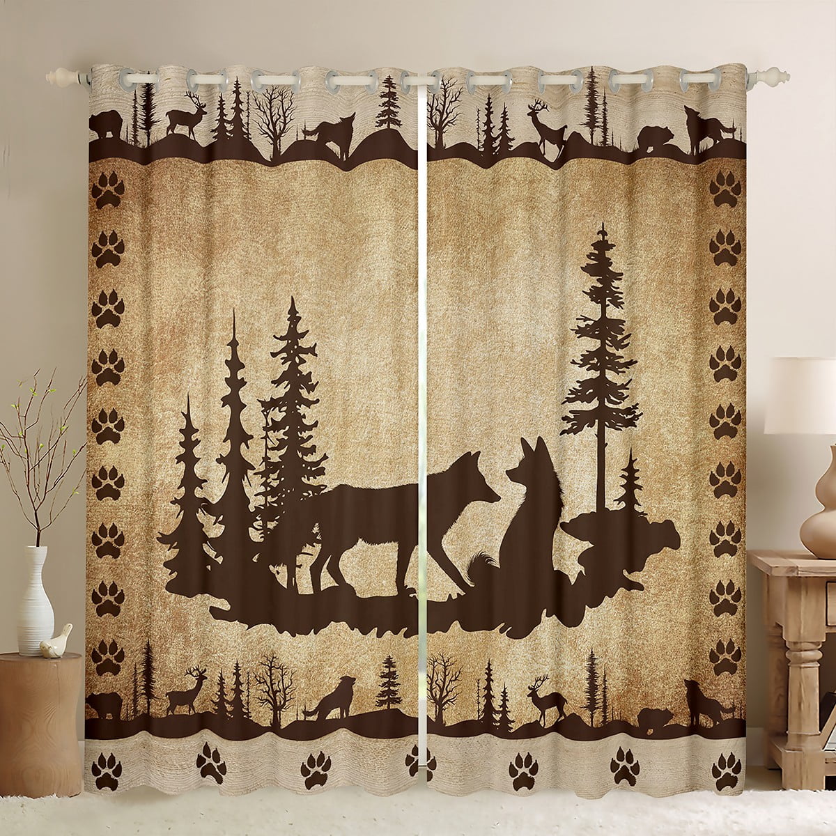 2 Panels,42"X63" Rustic Cabin Darkening Curtains,Fox Wild Animals ...