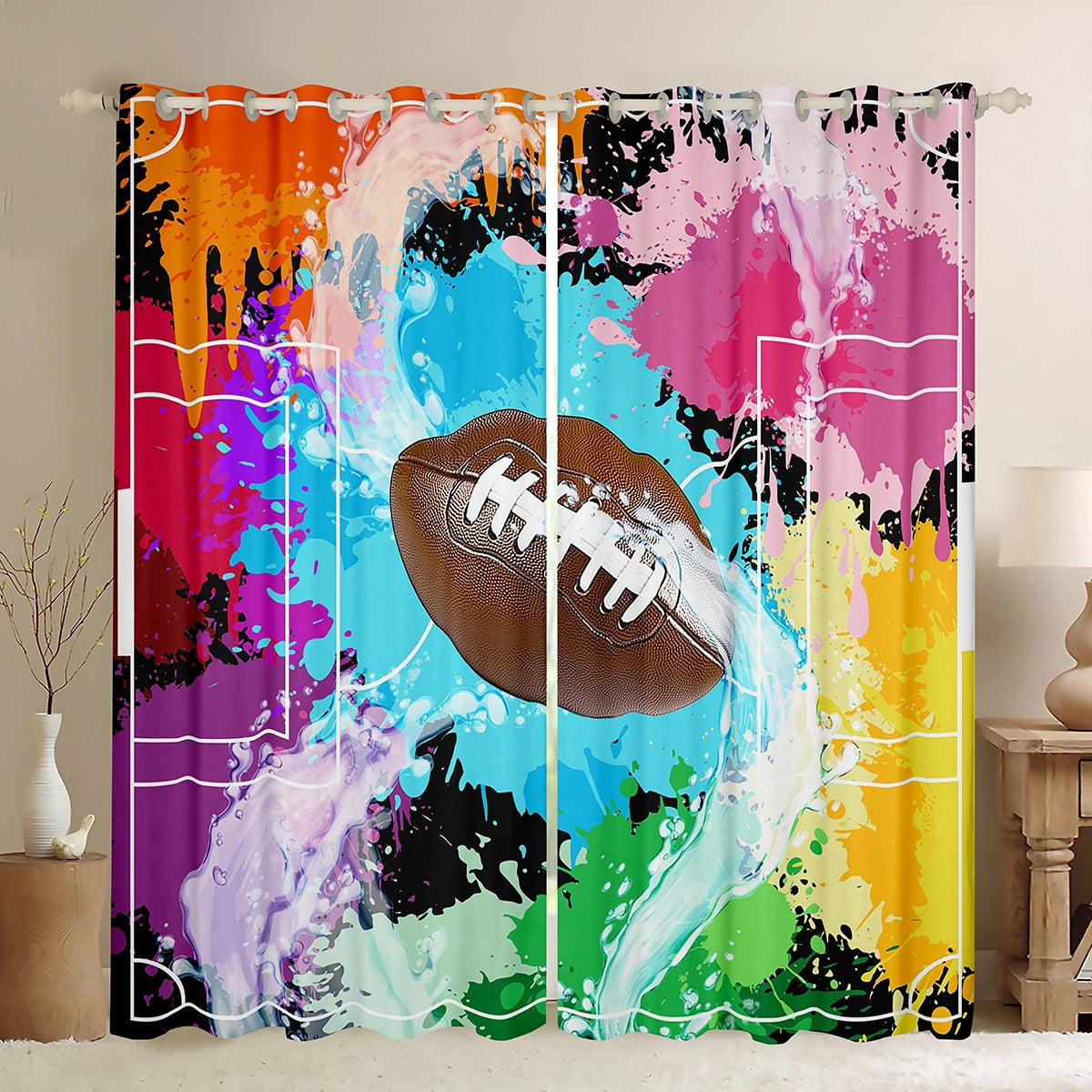 2 Panels,52"X63" Football Window Curtains Drapes,American Football ...