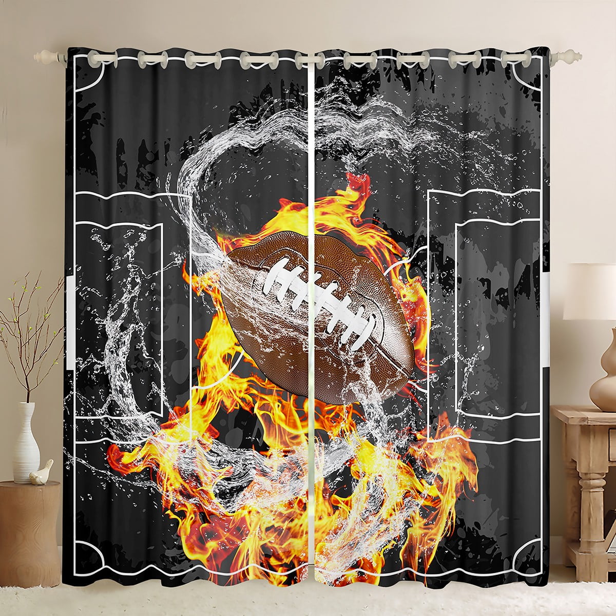 2 Panels,52"X63" Football Window Curtains Drapes,Water Fire American ...