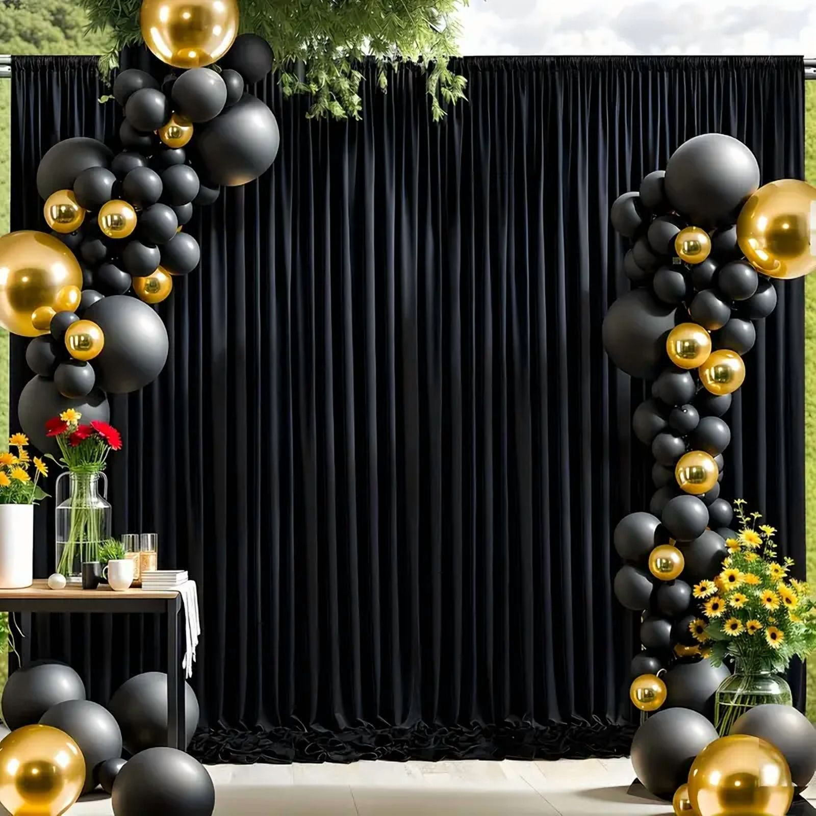 2 Panels 5ft x 8ft Black Backdrop Background Chiffon Backdrop Curtain ...